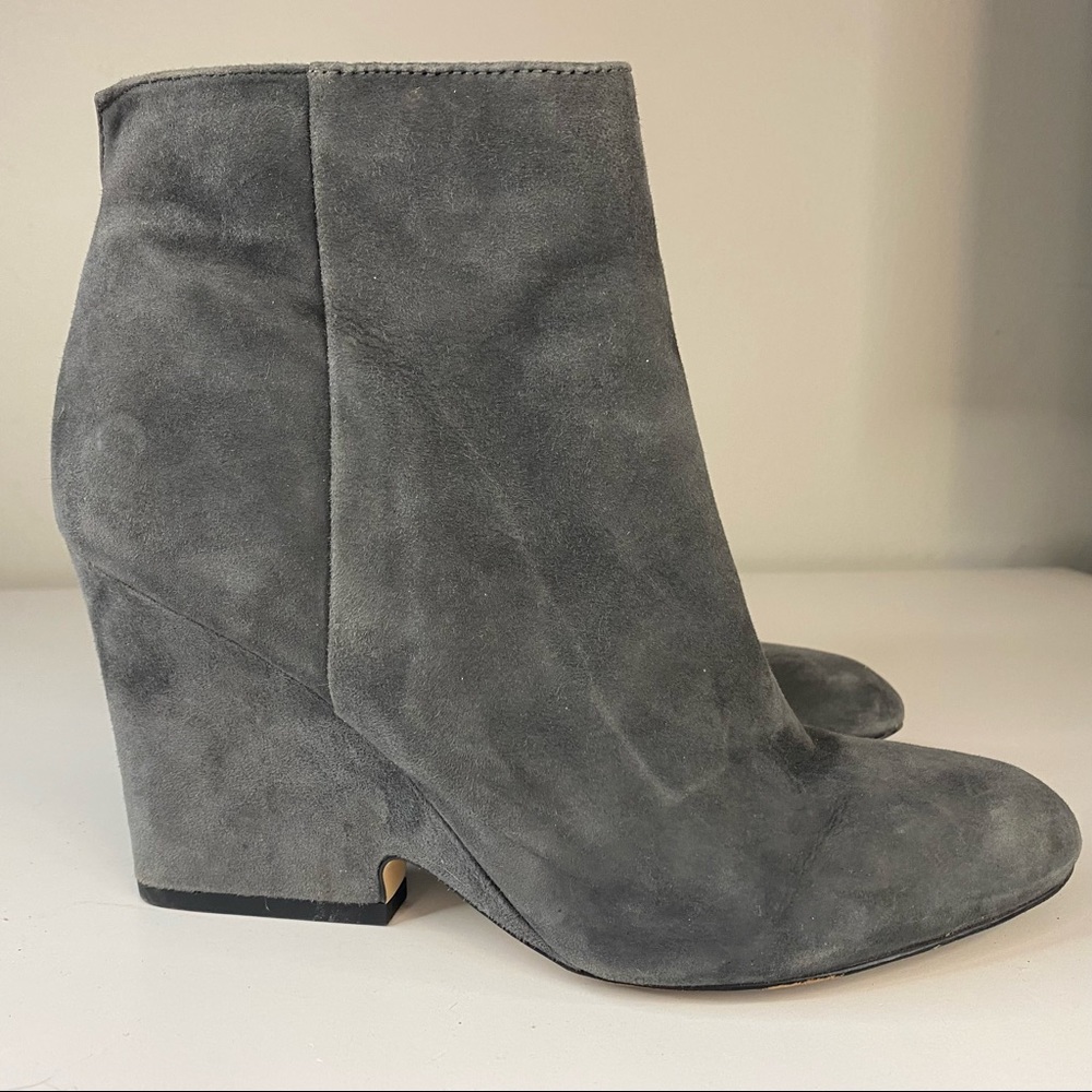 Sam Edelman Wilson Suede Dark Grey Wedge Ankle Booties - Gem